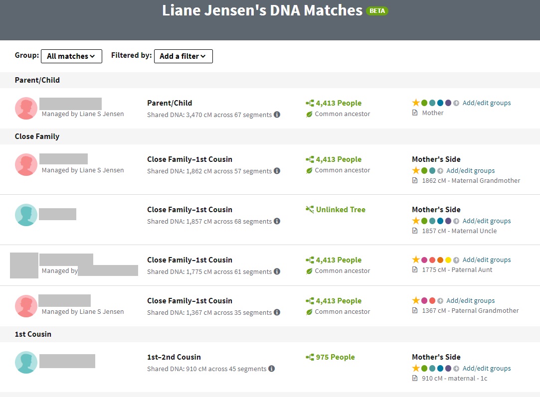 New AncestryDNA Match Page – Liane Jensen Research